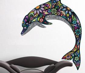 Colorful Floral Dolphin Wall Sticker Ornaments Decal Home Design on Luulla