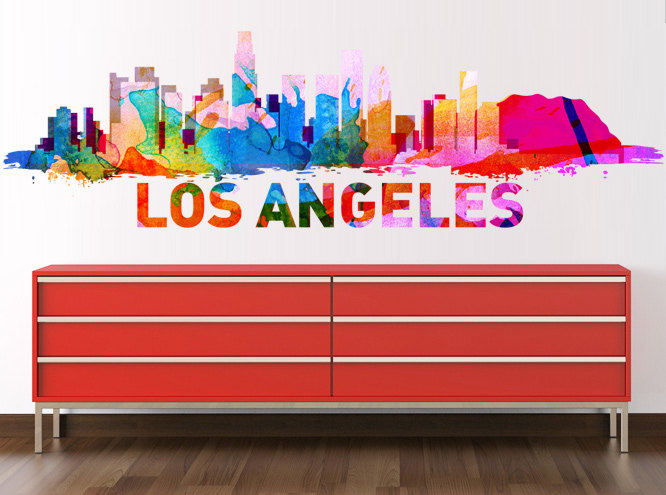 Los Angeles Skyline Watercolor Decal Art Print L.a. City Sticker For ...